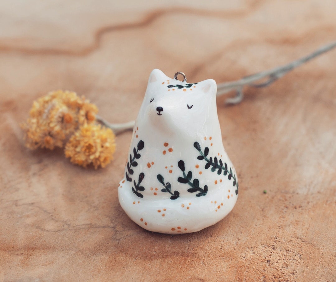 Arctic Fox Charm Polymer Clay Figurine Animal Pendant Necklace Totem ...