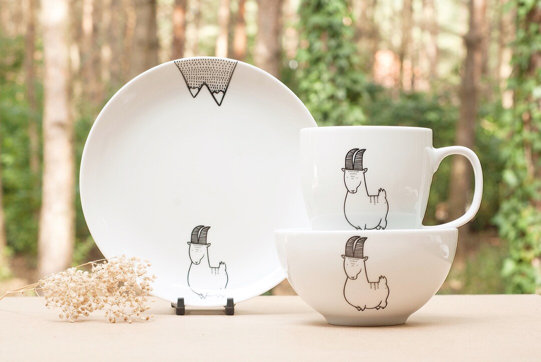 Mountain Goat Set - Mix&match - Mug + Bowl + Plate - Hand Decorated ...