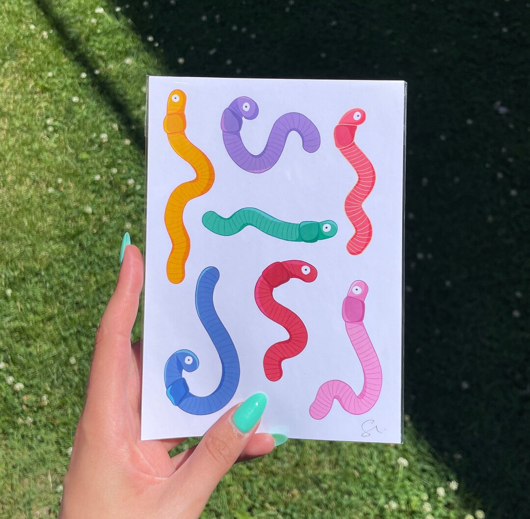 Rainbow Worms Art Print | Cute Illustration | Wall Art Decor - Etsy