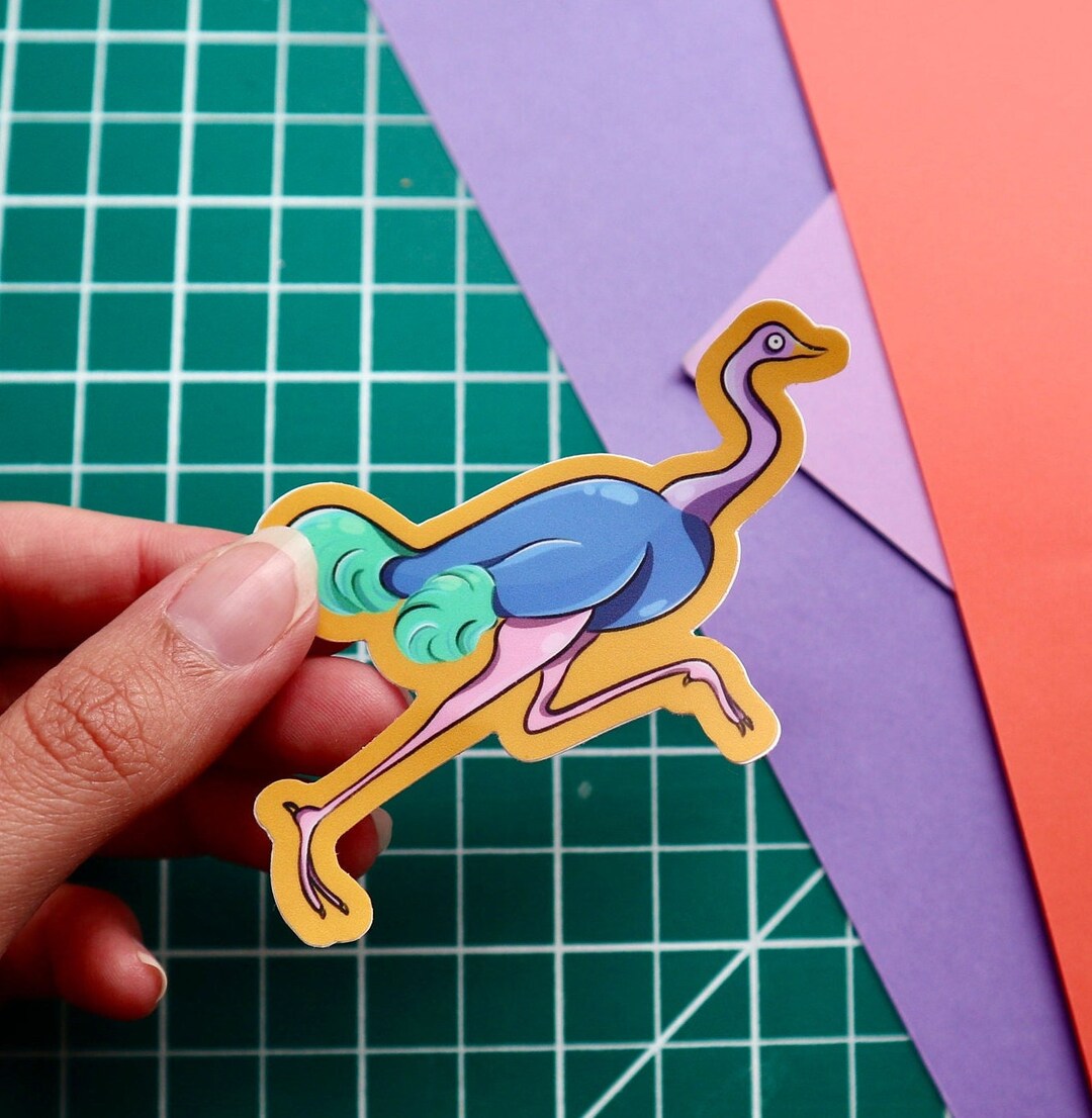 Ostrich Sticker | Funny Animal Sticker | Cartoon Illustration | Rainbow ...