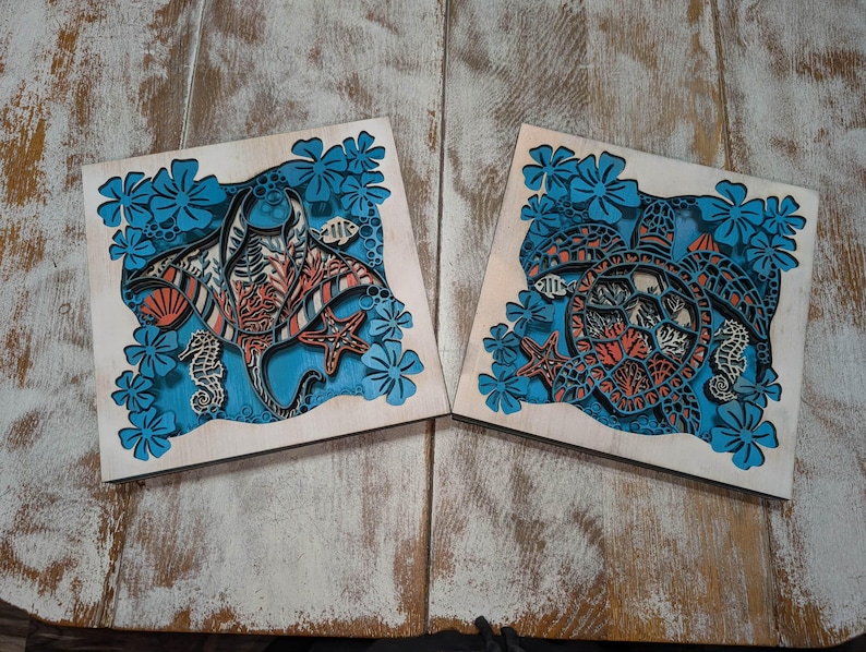 Wooden Manta Ray & Sea Turtle Wall Art - Etsy