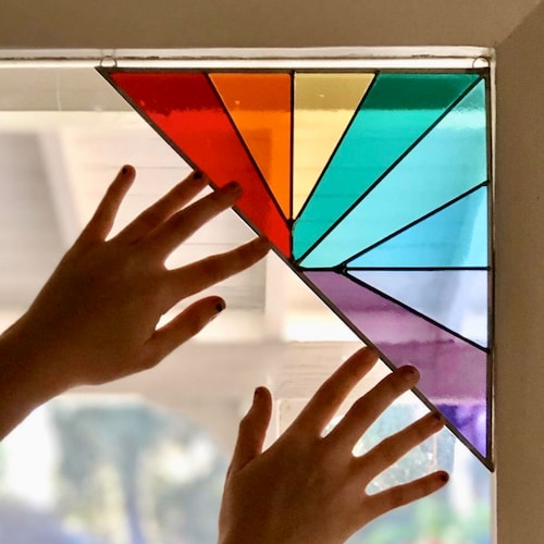 Stained Glass Art Deco Corner Piece Suncatcher Agnes | Etsy