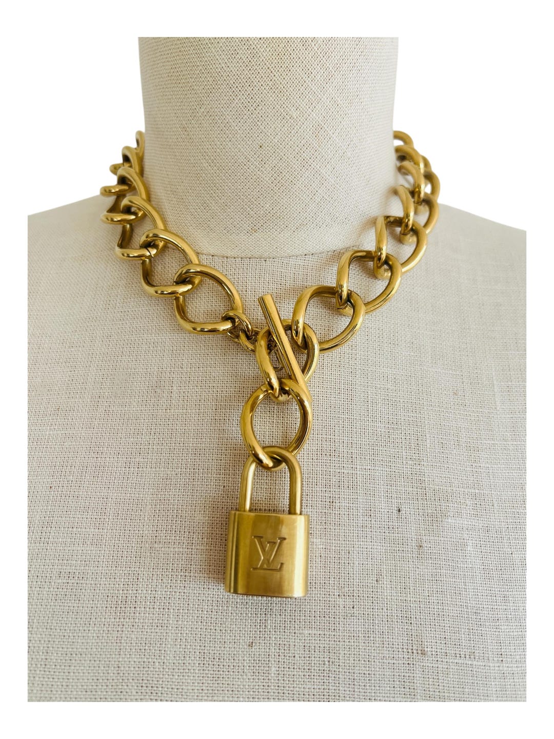 Vintage Heavy Chunky Statement 80s Chain Gold Choker Toggle T-bar ...