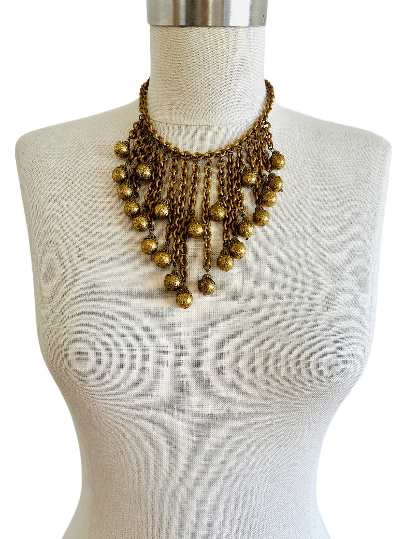 Unsigned Miriam Haskell Heavy Gold Chain Filigree Ball Dangle Tassel ...