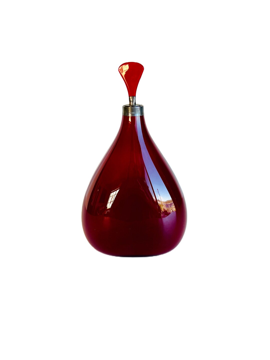 Large Antique Ruby Red Opaque Blown Glass Silver Cologne Perfume Bottle ...