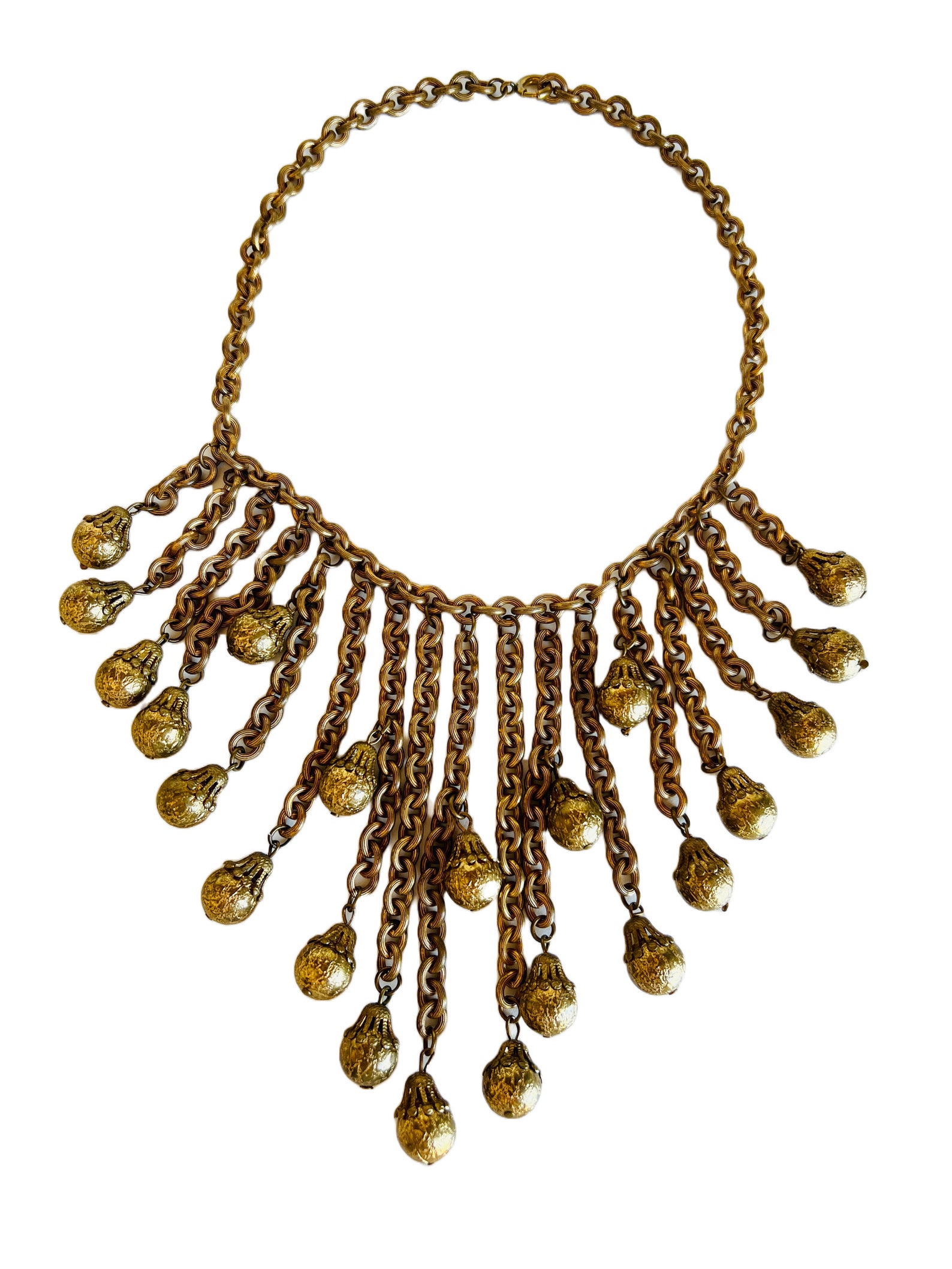 Unsigned Miriam Haskell Heavy Gold Chain Filigree Ball Dangle Tassel ...