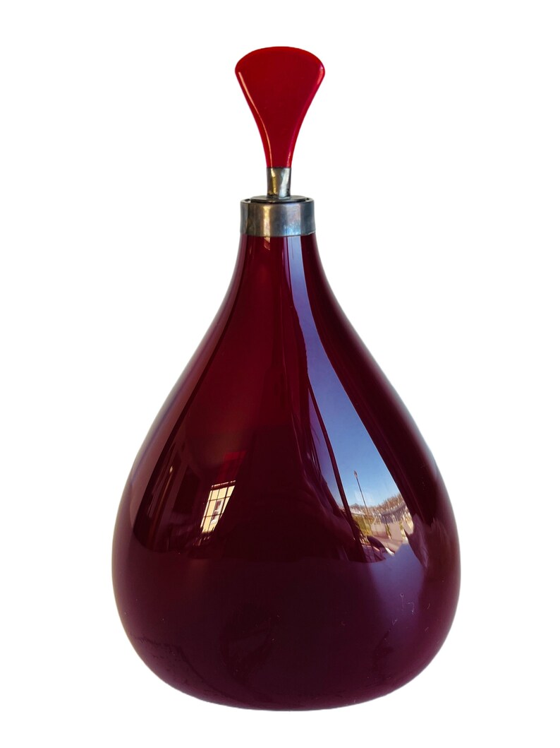 Large Antique Ruby Red Opaque Blown Glass Silver Cologne Perfume Bottle ...