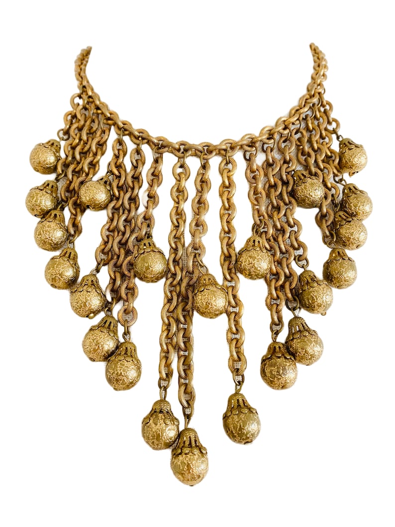 Unsigned Miriam Haskell Heavy Gold Chain Filigree Ball Dangle Tassel ...