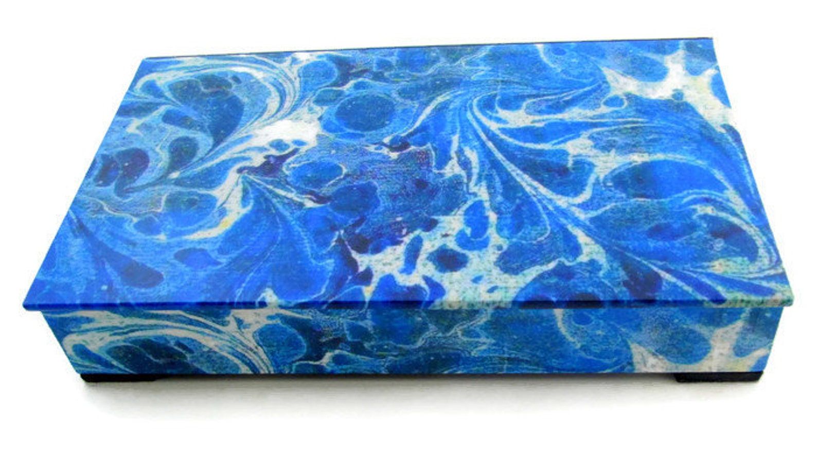Jewelry Box Vintage Look Marbled Paper in Blue Black and - Etsy