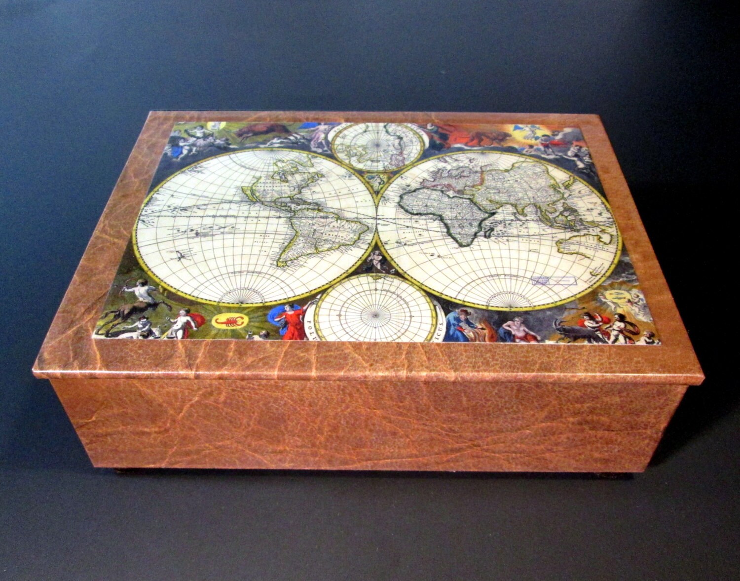 Decorative Box, Old World Map, Vintage Leather Look Desk Organizer,men ...