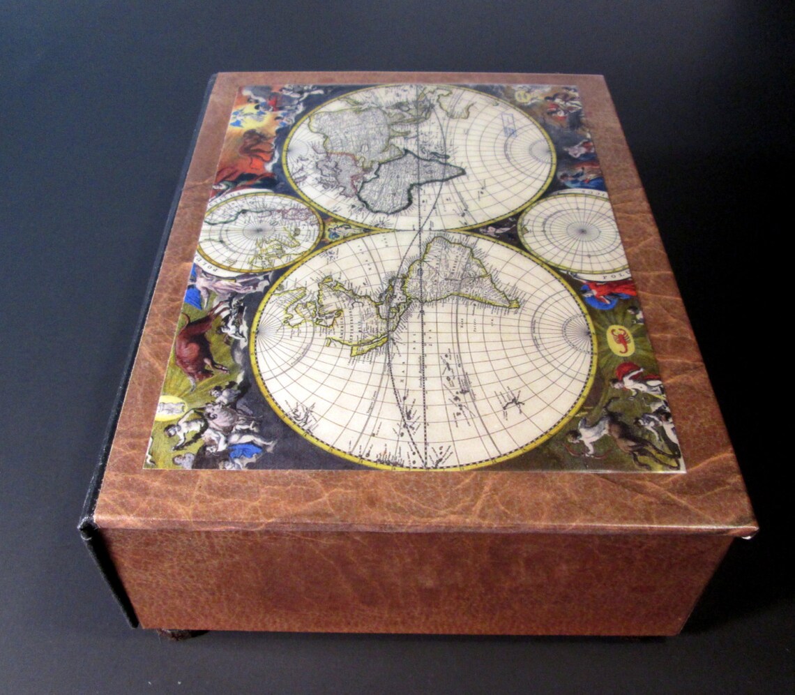 Decorative Box Old World Map Vintage Leather Look Desk | Etsy