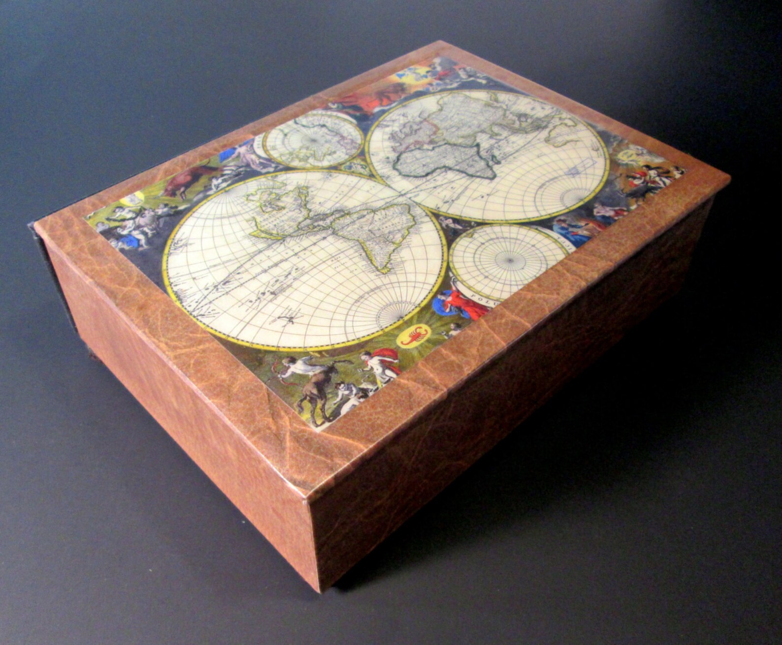 Decorative Box, Old World Map, Vintage Leather Look Desk Organizer,men ...