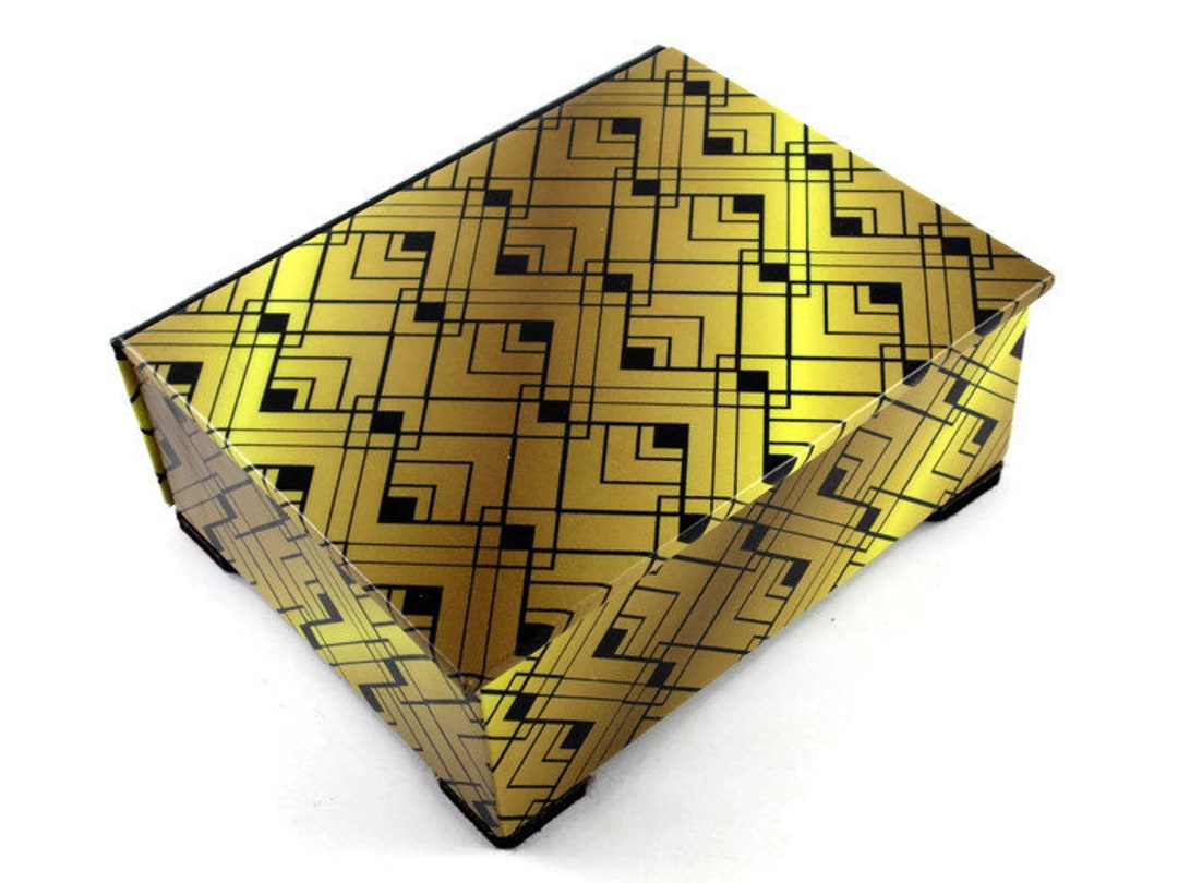 Decorative Box in Art Deco Design, Geometric Design, Gold and Black ...