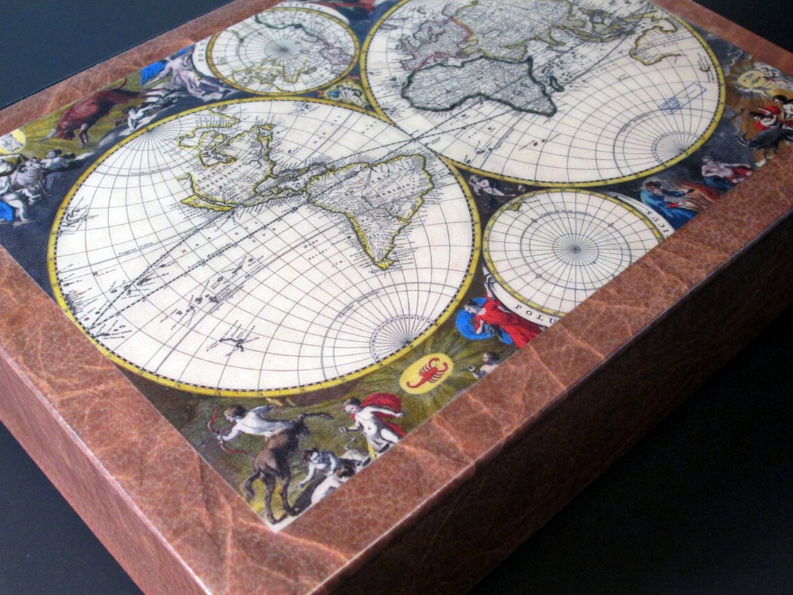 Decorative Box Old World Map Vintage Leather Look Desk | Etsy
