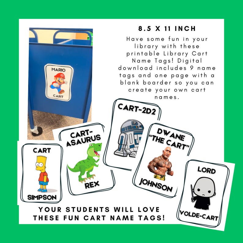 Library Cart Name Tags - Etsy