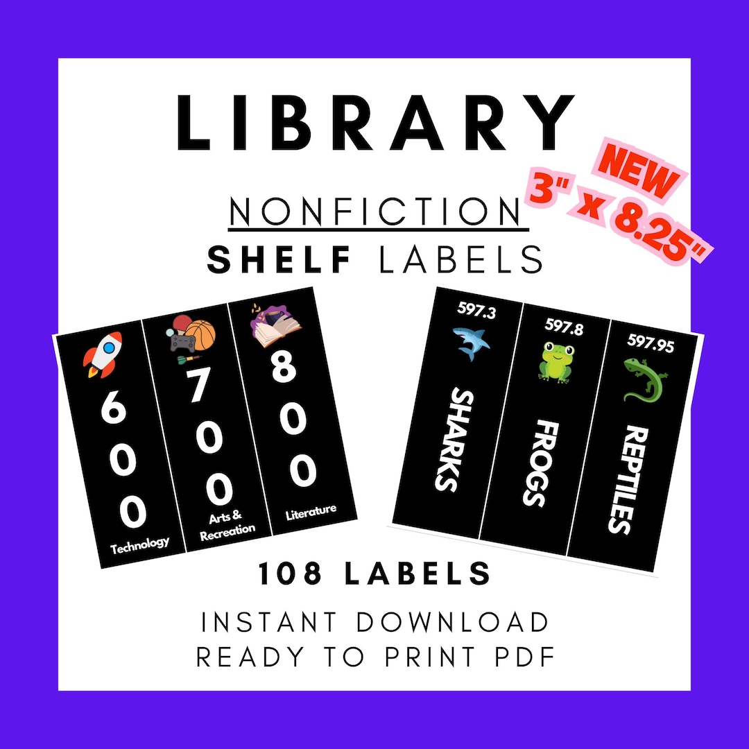 Nonfiction Dewey Shelf Labels (3 Inch X 8.25 Inch) - Etsy