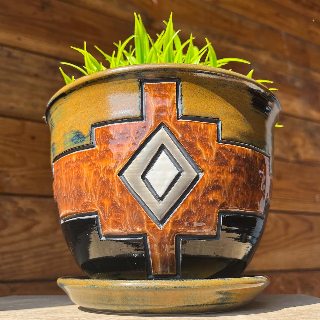 Western Ceramic Planter | Handmade Western Planter With Drain Hole ...