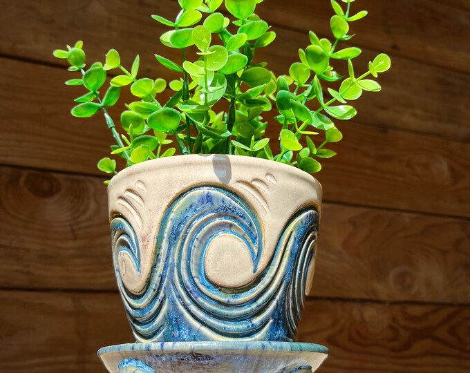 Ocean Waves Ceramic Planter | Handmade Ceramic Tropical Planter & Water ...