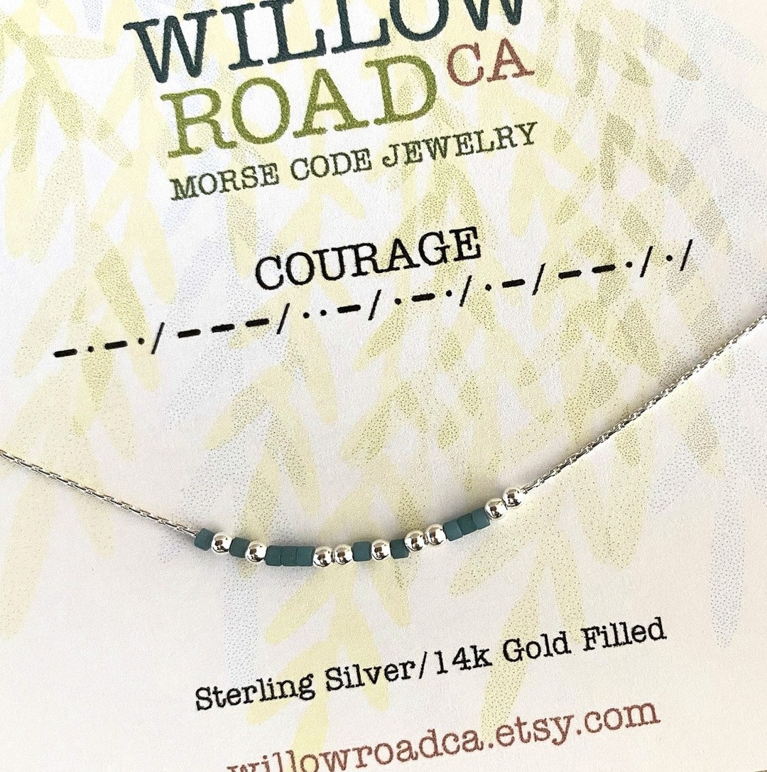 14K Gold Courage Morse Code Necklace, Personalized Sobriety Gift ...