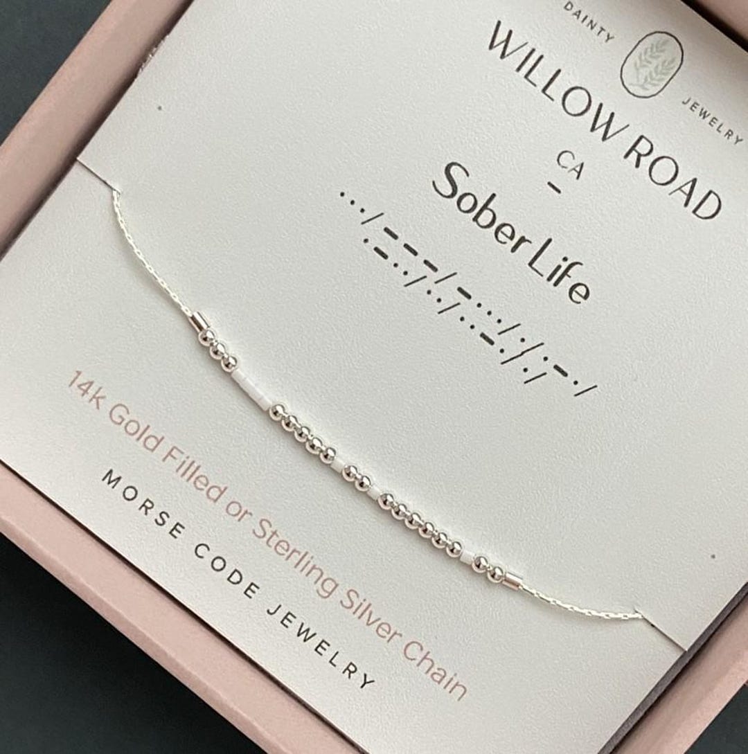 Sober Life Morse Code Bracelet on 14k or Sterling Silver Chain ...