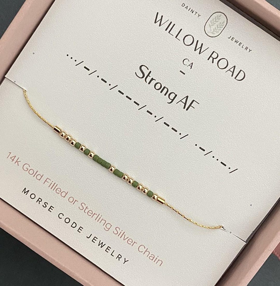 Strong AF Morse Code Bracelet for Women, Strength Bracelet 14k Gold or ...