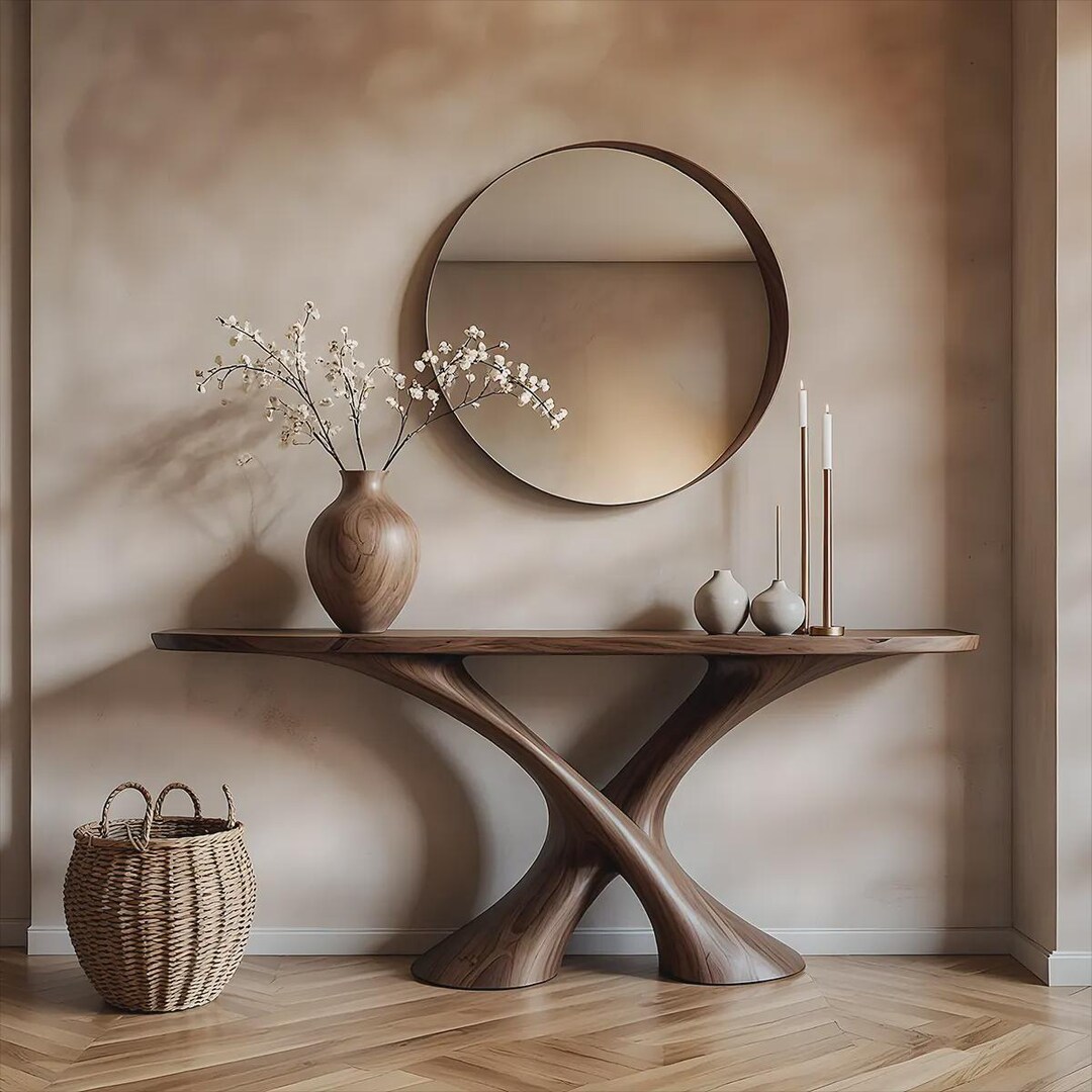 Cross Wave Solid Wood Console Table With Intersecting Curves Sculptural ...