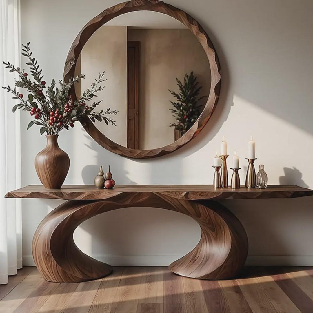Loop Arc Solid Wood Console Table With Curved Sculptural Base Modern ...
