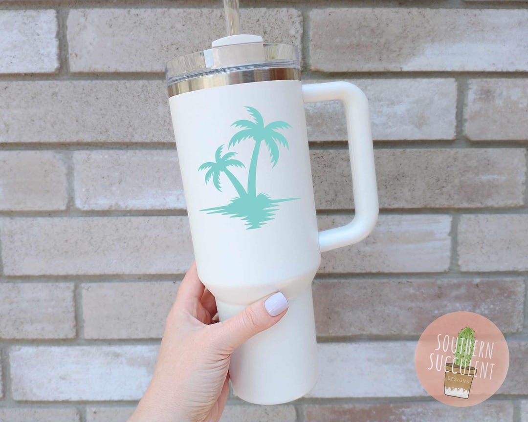 Palm Tree Island Decal - Tropical Beach Vinyl Sticker With Waves ...