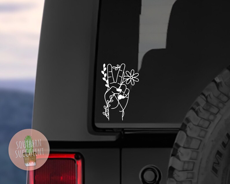 Peace Hand With Flowers Decal - Peace Sign Decal - Trendy Decal Sticker ...