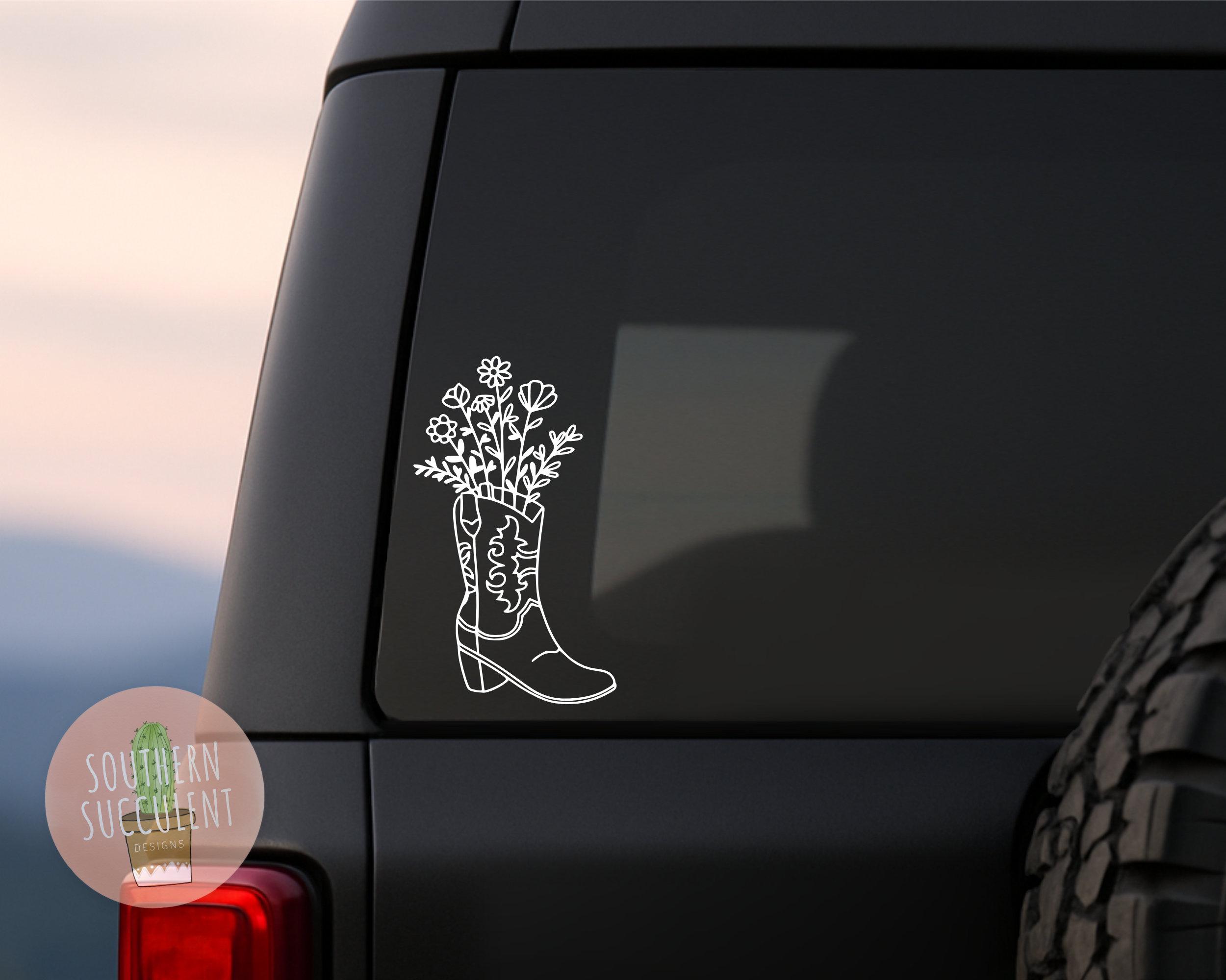 Cowboy Boot With Wildflowers Decal - Western Vinyl Car Decal - Boho ...