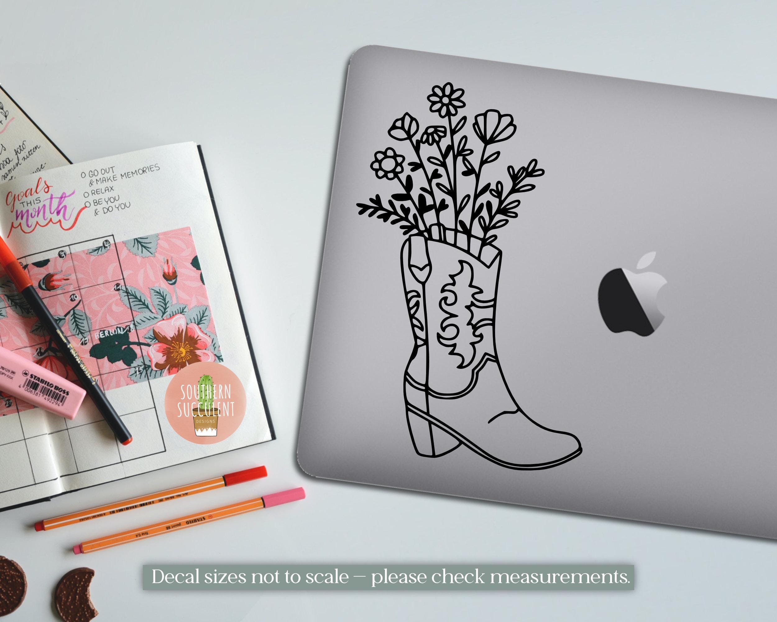Cowboy Boot With Wildflowers Decal - Western Vinyl Car Decal - Boho ...