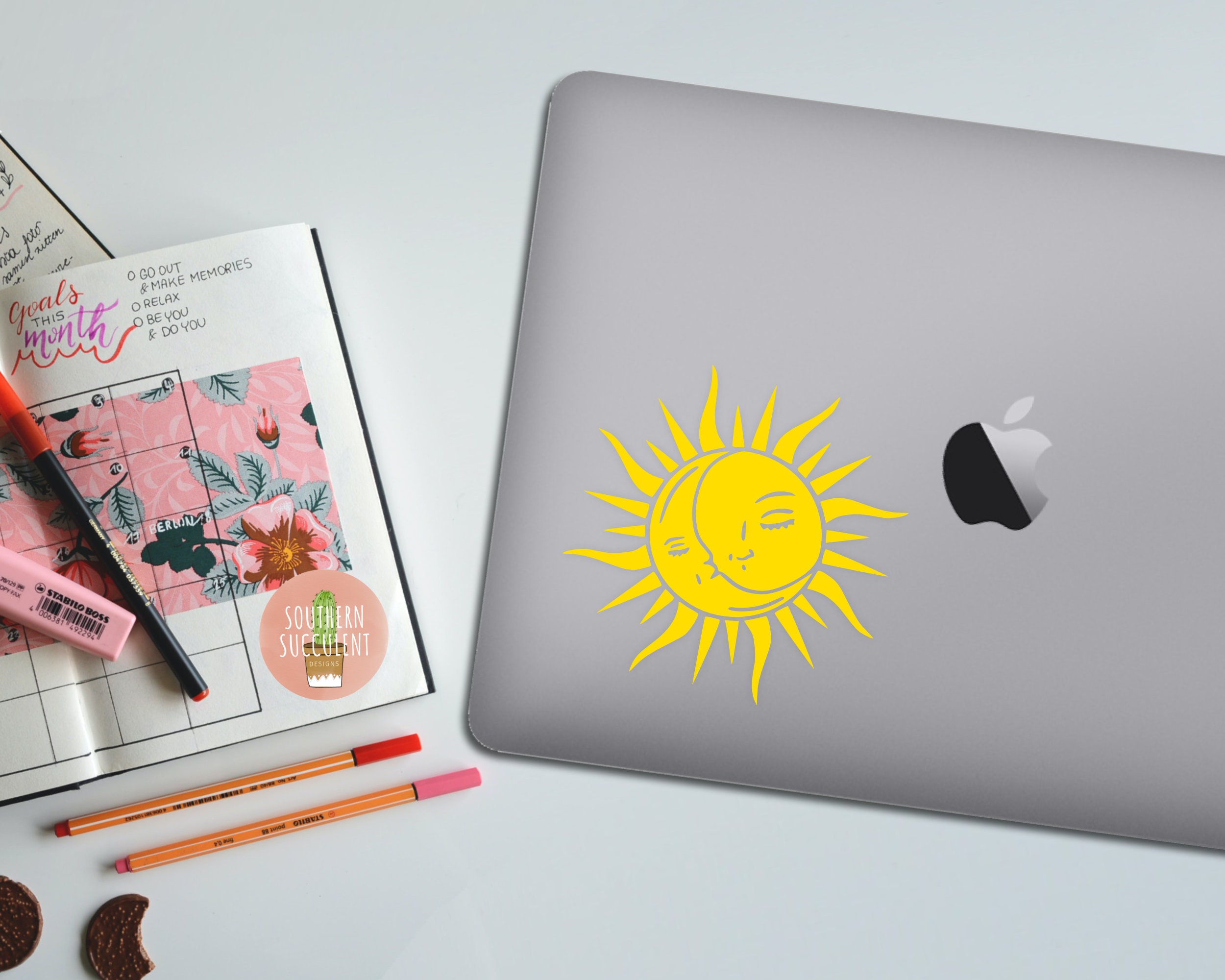 Sun and Moon Decal Celestial Sun and Moon Sticker Sun Face - Etsy