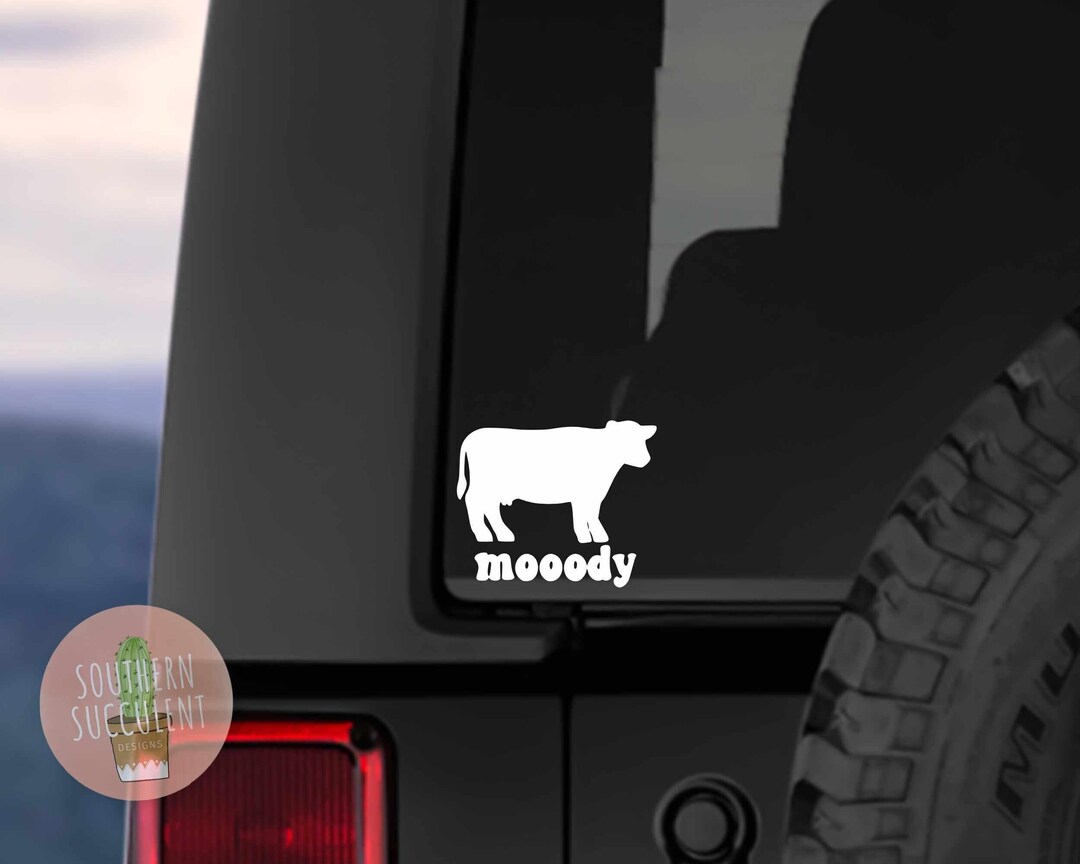 Mooody Cow Car Decal - Cow Decal - Fluffy Cow Decal - Funny Cow Decal ...