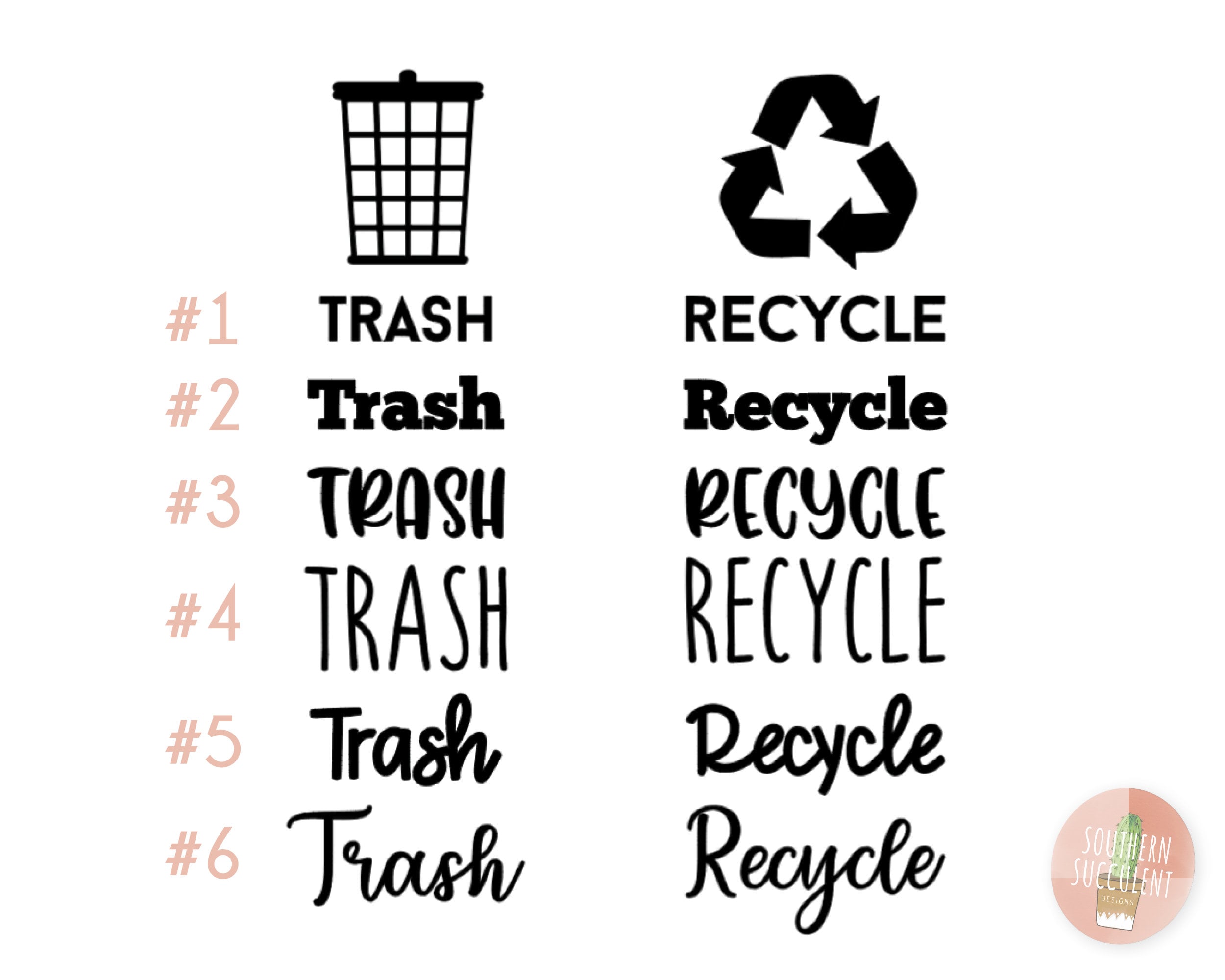 Recycle and Trash Bin Decals Trash & Recycle Sticker | Etsy