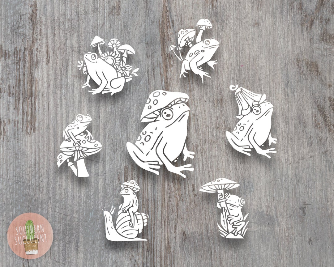 Cute Garden Frogs Vinyl Decals - Frog Wearing Mushrooms - Frog Wearing ...