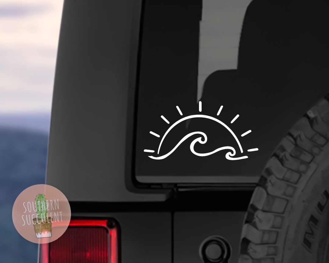 Wave Decal Sun Decal Wave and Sun Decal Beach Decal Ocean Sticker Car ...