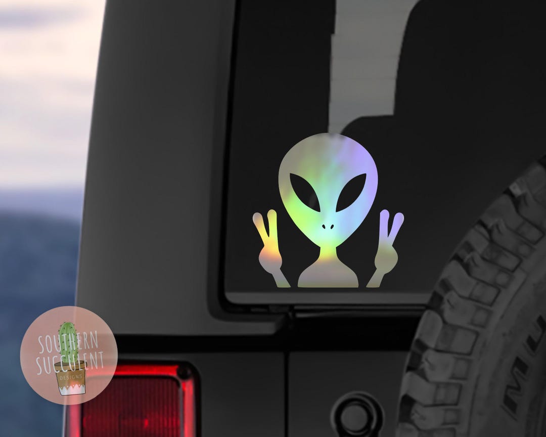 Holographic Alien Sticker - Holographic UFO - Alien Peace Sticker ...
