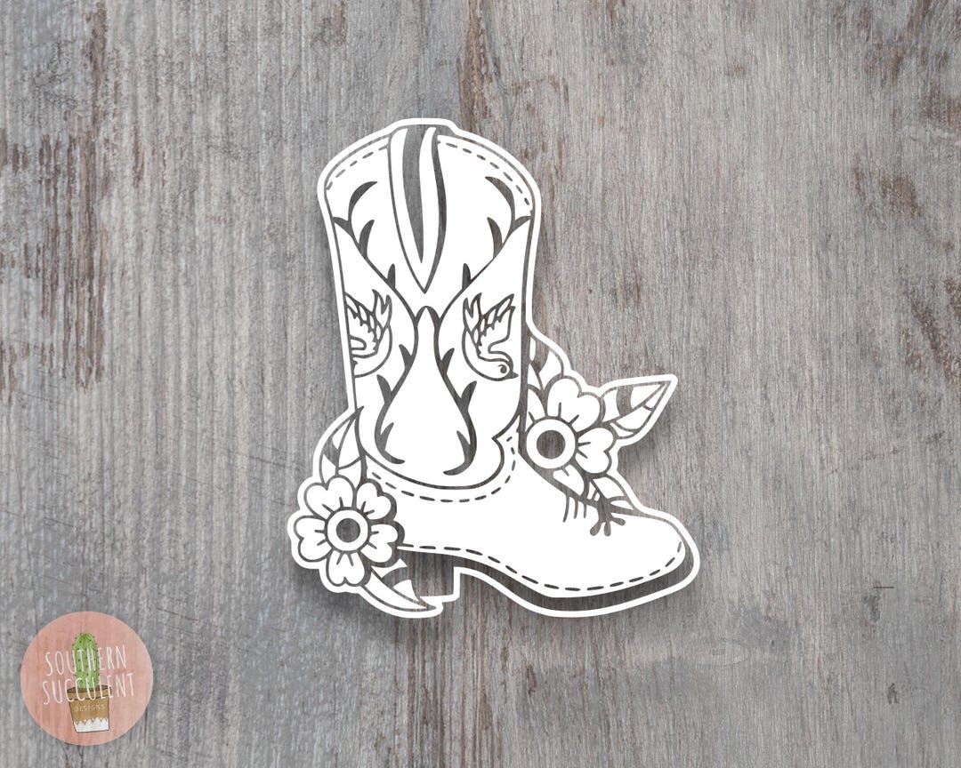 Cowboy Boot Tattoo Style Decal - American Traditional Tattoo - Large ...