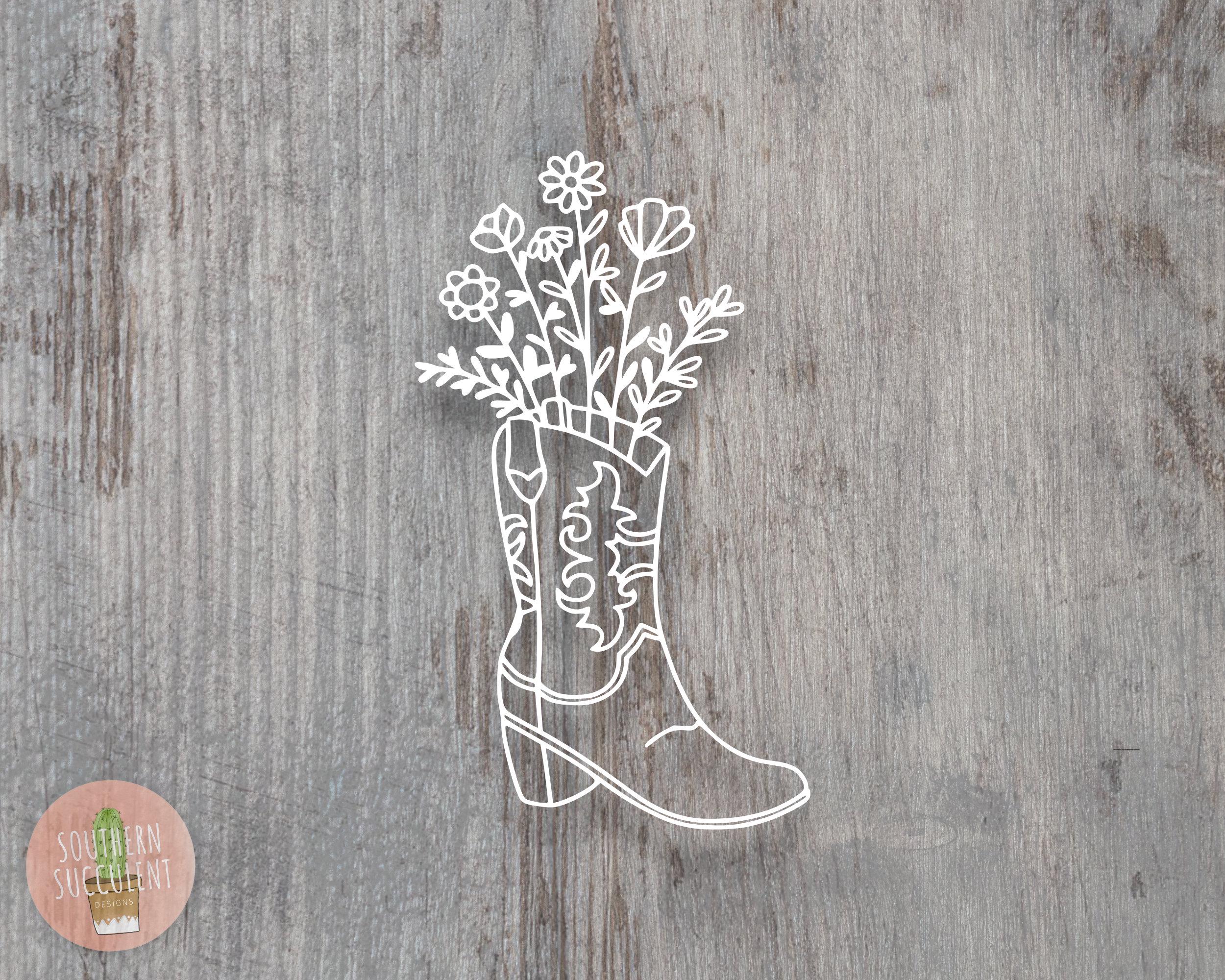 Cowboy Boot With Wildflowers Decal - Western Vinyl Car Decal - Boho ...