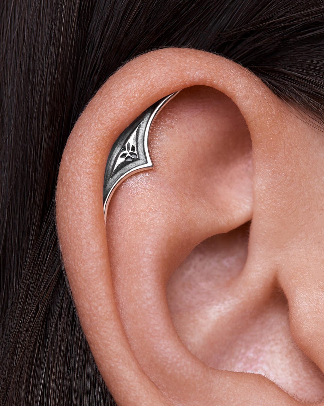 Goth Hidden Helix Earring • Cartilage Helix Piercing 18G 16G • Dark ...