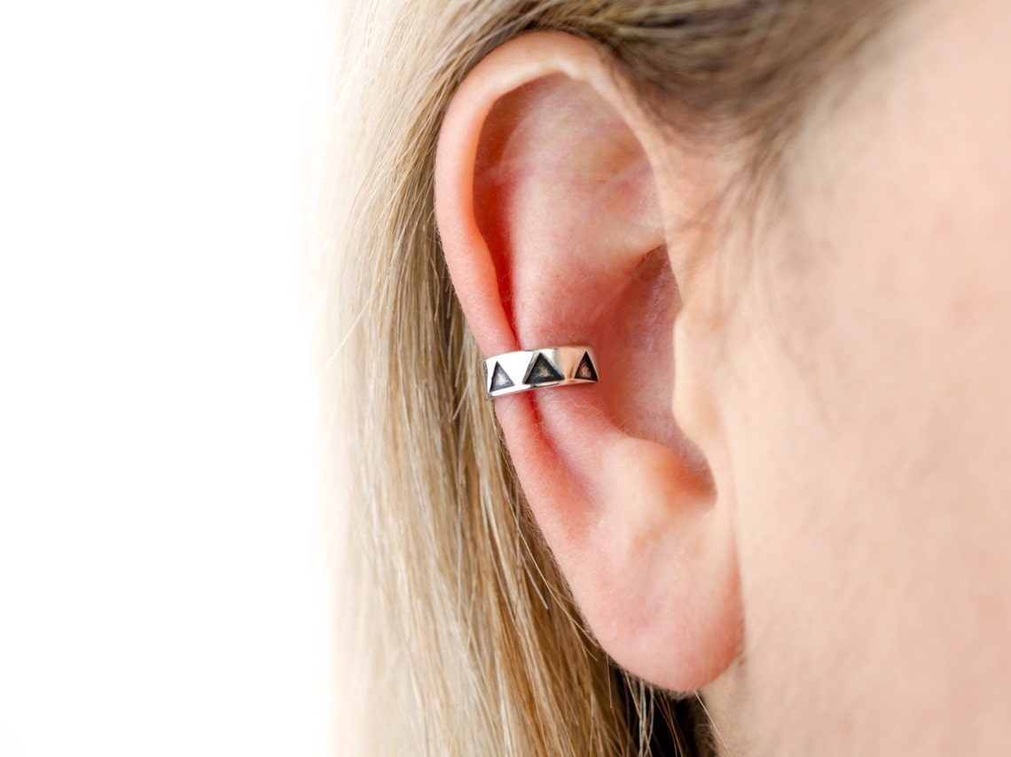 Sterling Silver Ear Cuff Earring Black Triangle Ear Wrap | Etsy