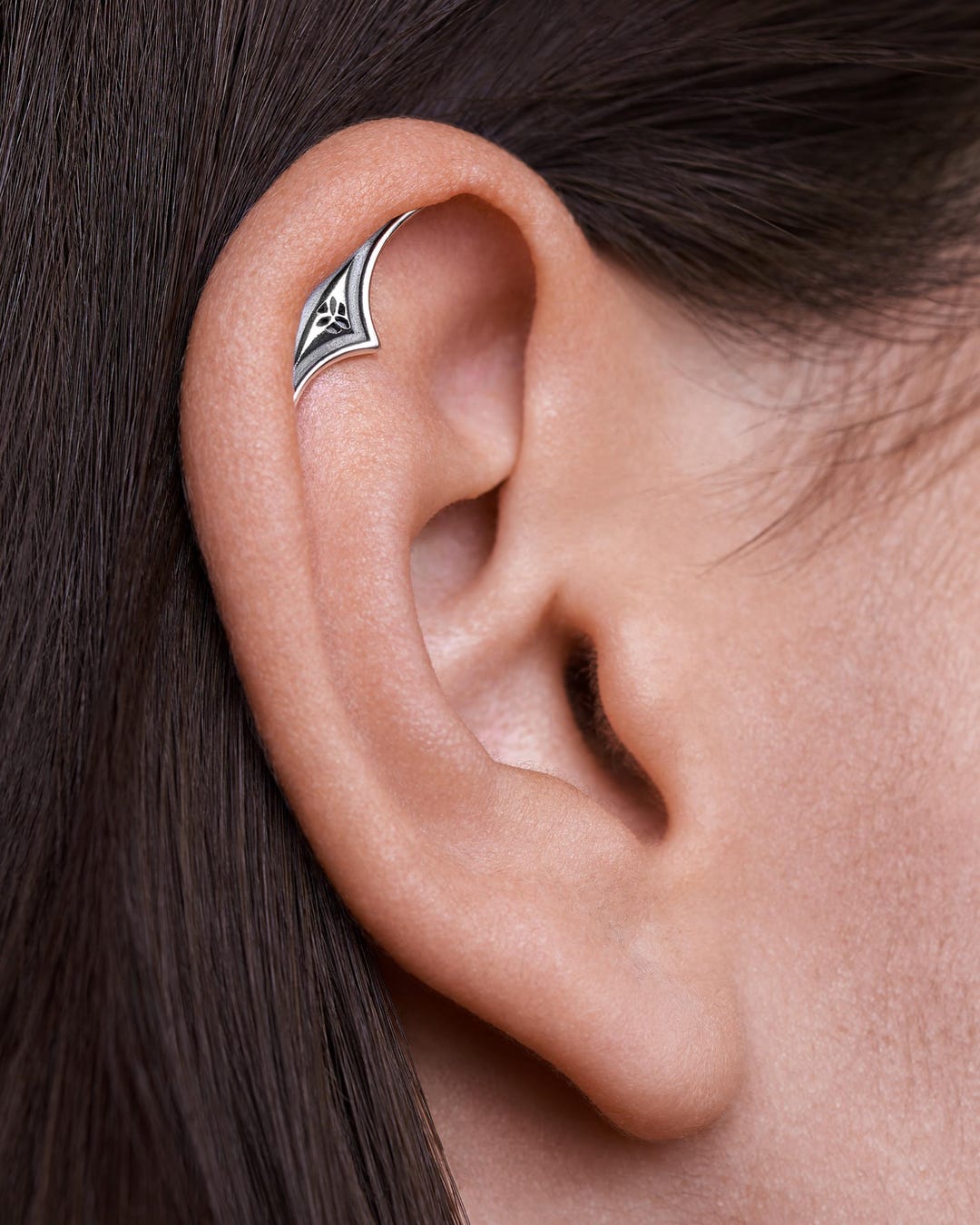 Goth Hidden Helix Earring • Cartilage Helix Piercing 18G 16G • Dark Silver Jewelry • Gothic ...