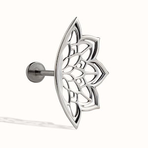 Boho Helix Earring • Geometric Mandala Lotus Flower Hidden Helix • Piercing 18G 16G • Cartilage ...