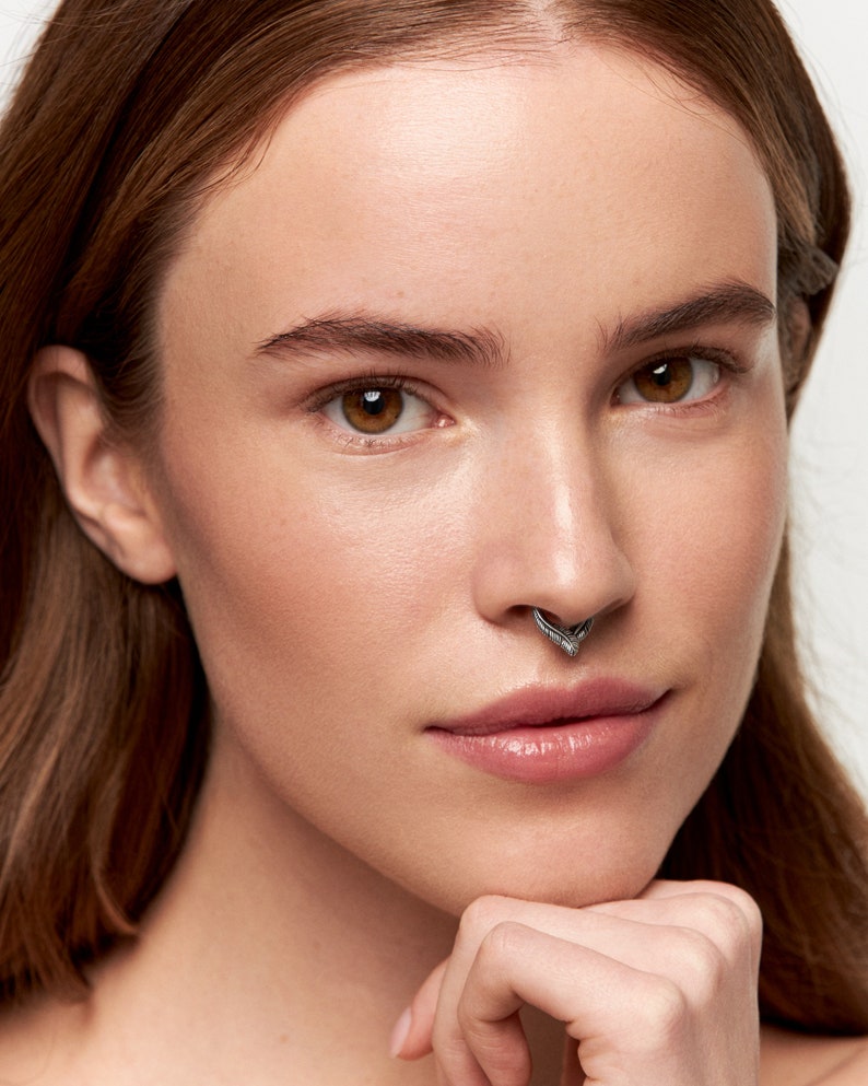 Feather Septum Ring Nose Ring Body Jewelry Sterling Silver Bohemian ...
