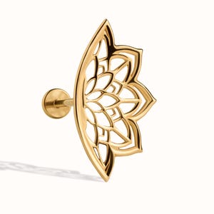 Boho Helix Earring • Geometric Mandala Lotus Flower Hidden Helix • Piercing 18G 16G • Cartilage ...