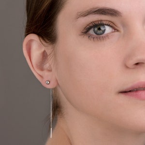 Moonstone Threader Earrings Sterling Silver Celestial Dangle Earrings Chain Earrings Minimalist ...