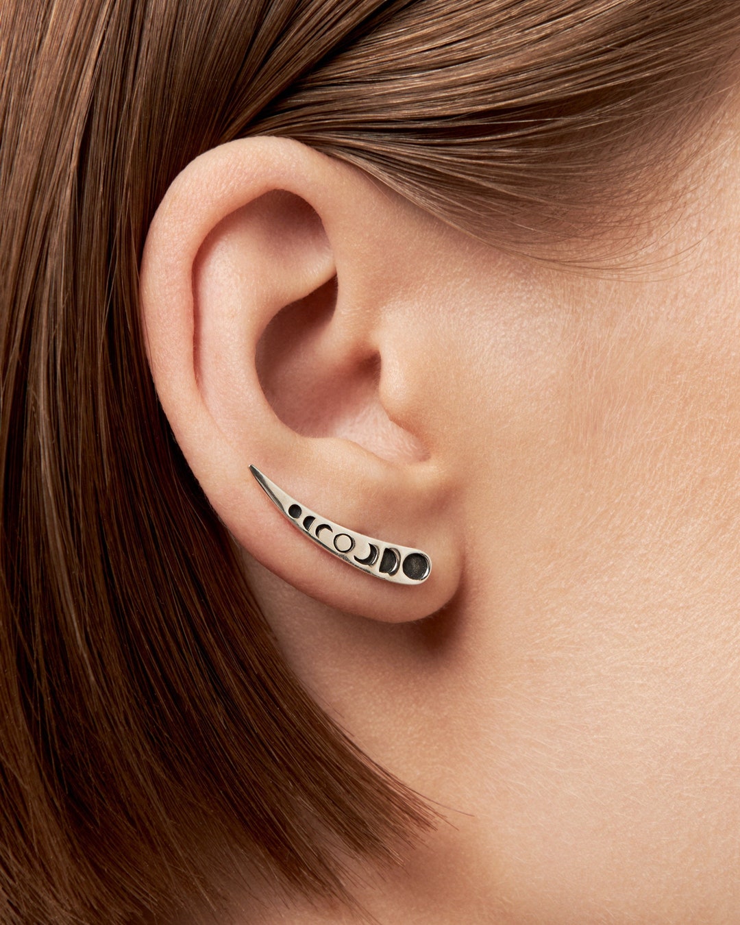 Moon Phases Ear Climber Silver Celestial Earrings Ear Crawler Earrings ...