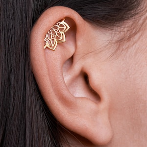 Boho Helix Earring • Geometric Mandala Lotus Flower Hidden Helix • Piercing 18G 16G • Cartilage ...