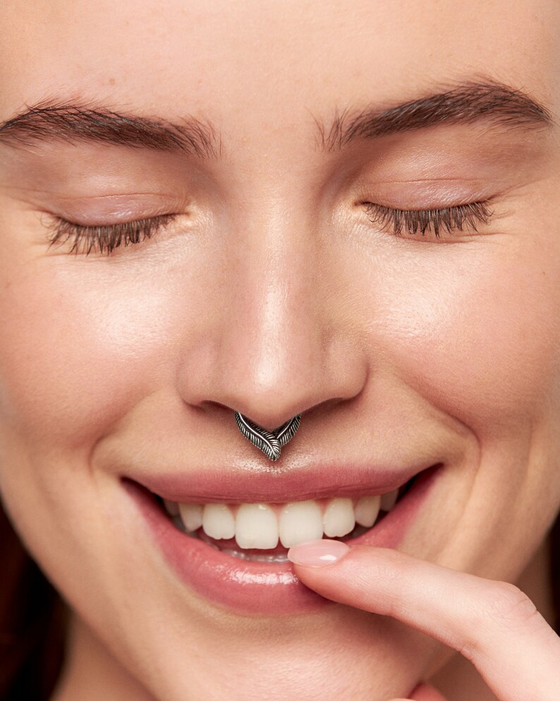 Feather Septum Ring Nose Ring Body Jewelry Sterling Silver Bohemian ...