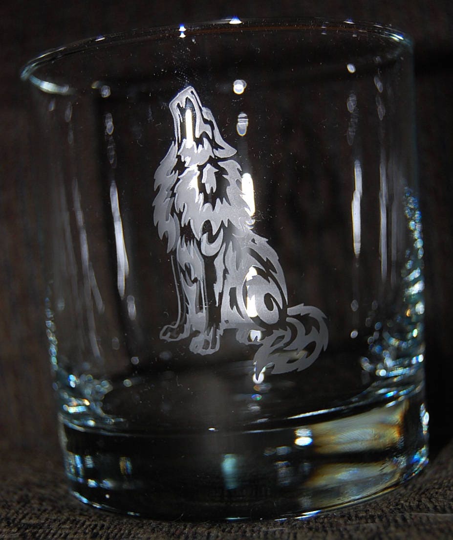 Etched Wolf Glass Etsy